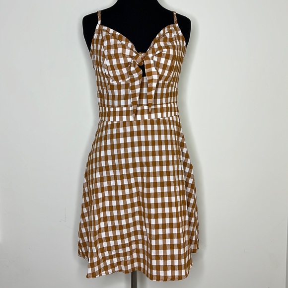 Only | Dresses | Only Browntanwhite Checkered Keyhole Dress 38 | Poshmark